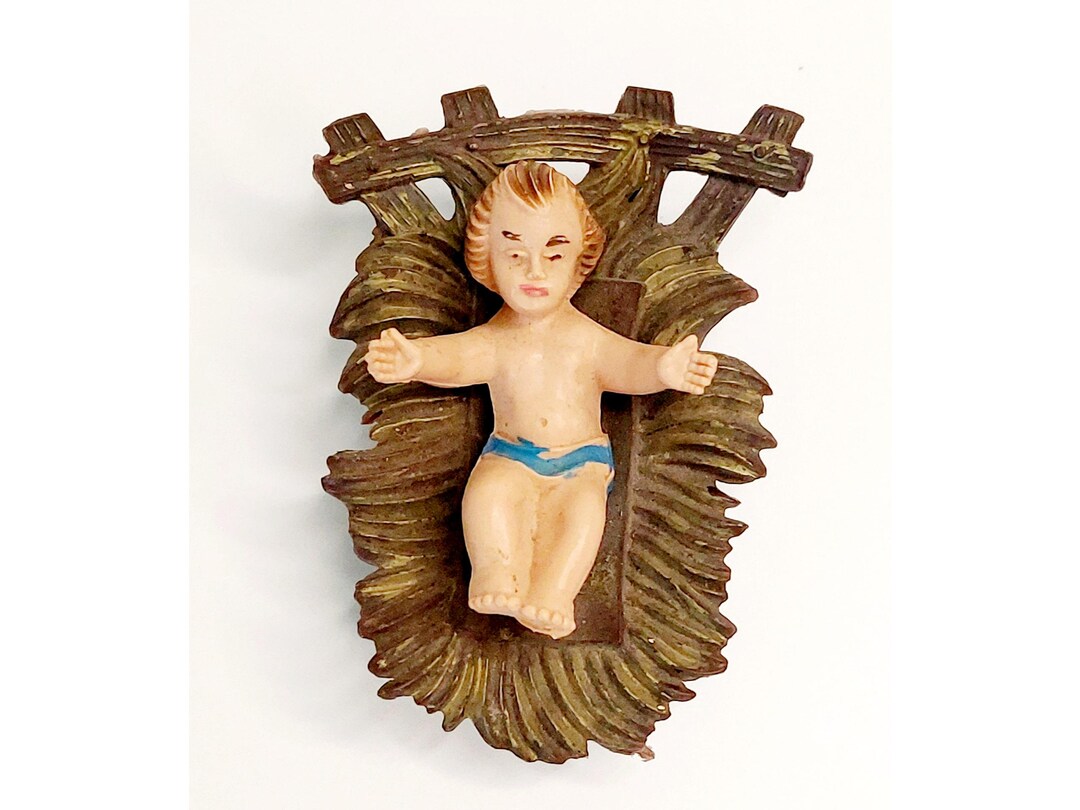 Vintage Fontanini Miniature Baby Jesus in Manger Depose Italy Plastic ...