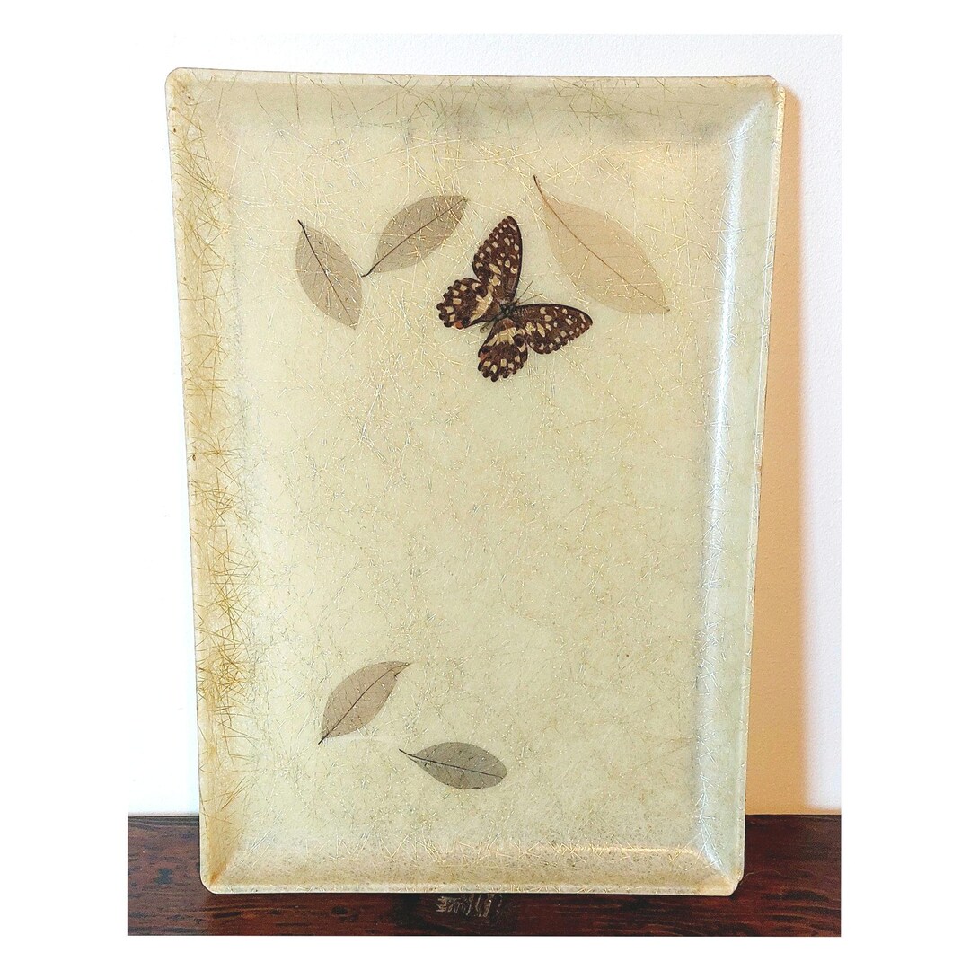 Butterfly Fiberglass Real Pressed Butterfly Retro Serving Tray, 1960s ...