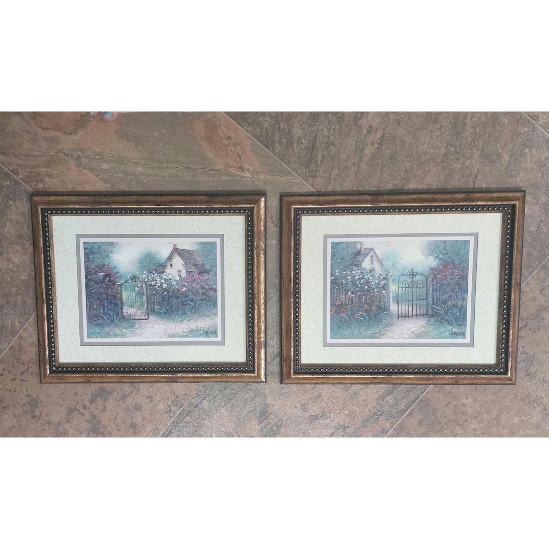 Vintage 2005 Home Interior Scenic Cottage Gate Framed Prints Set of 2 ...
