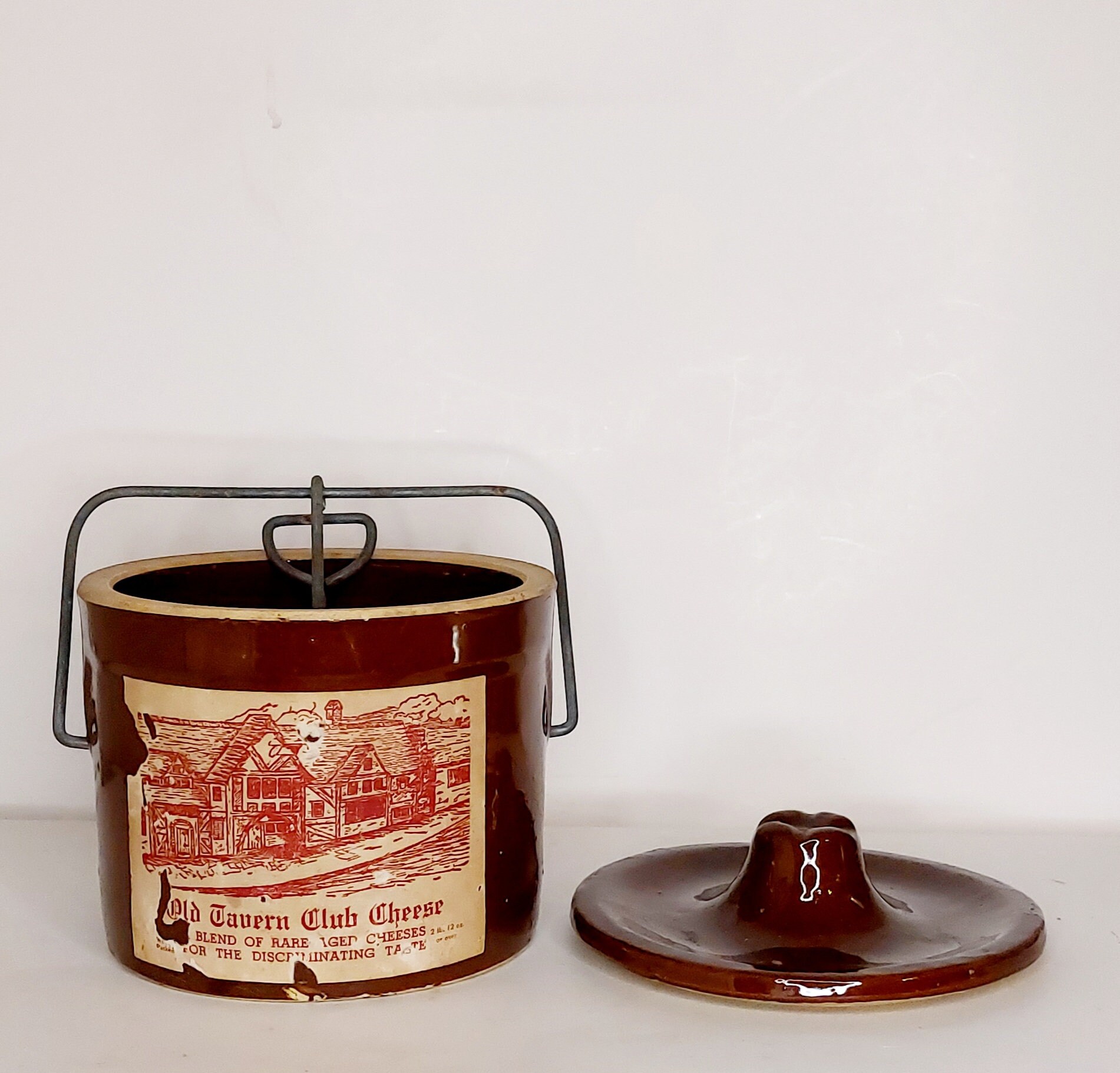 VTG Pottery Old Tavern Club Club Cheese Jar Brown Crock 2 Lbs 12 Oz ...