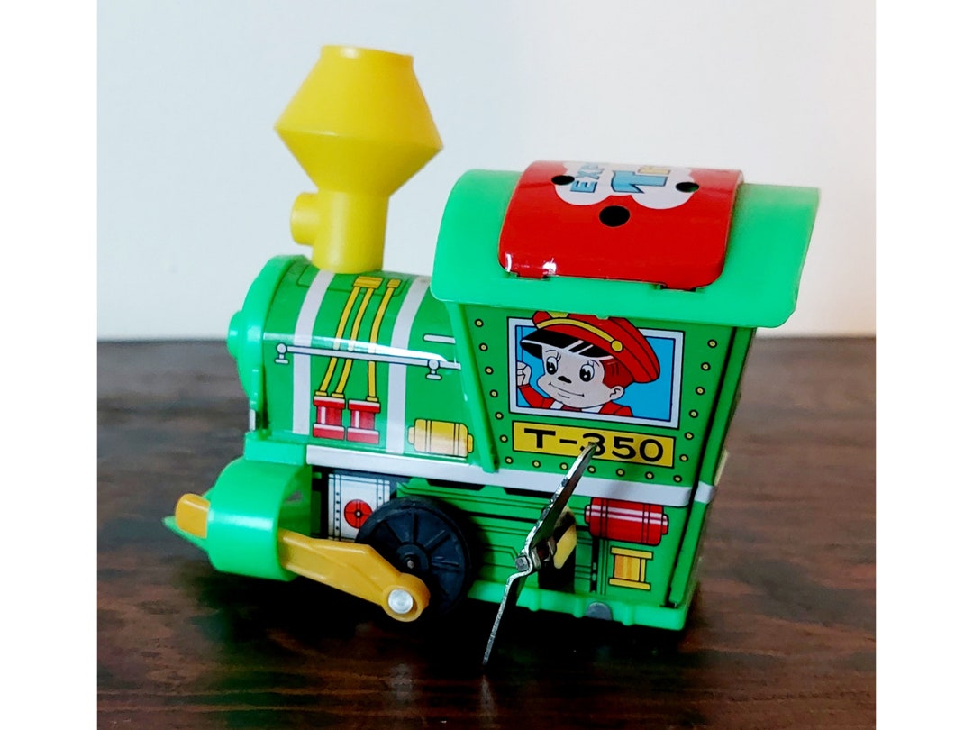 Vintage 1960s Crazy Locomotive Mechanical Wind up Tin Train Yone Japan ...