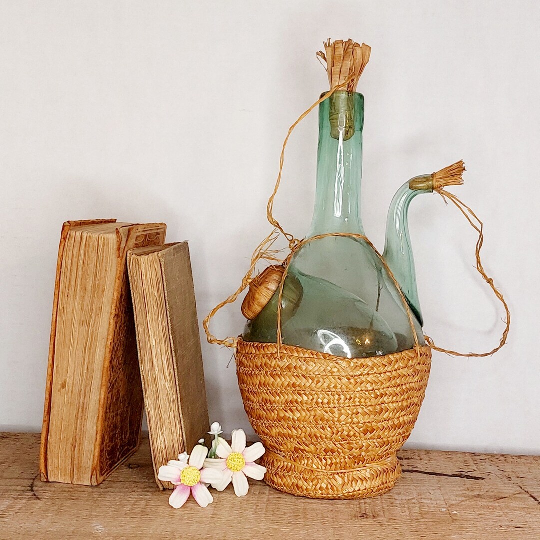 MCM Italian Chianti Glass Wine Decanter Bottle With Wicker Wrap - Etsy