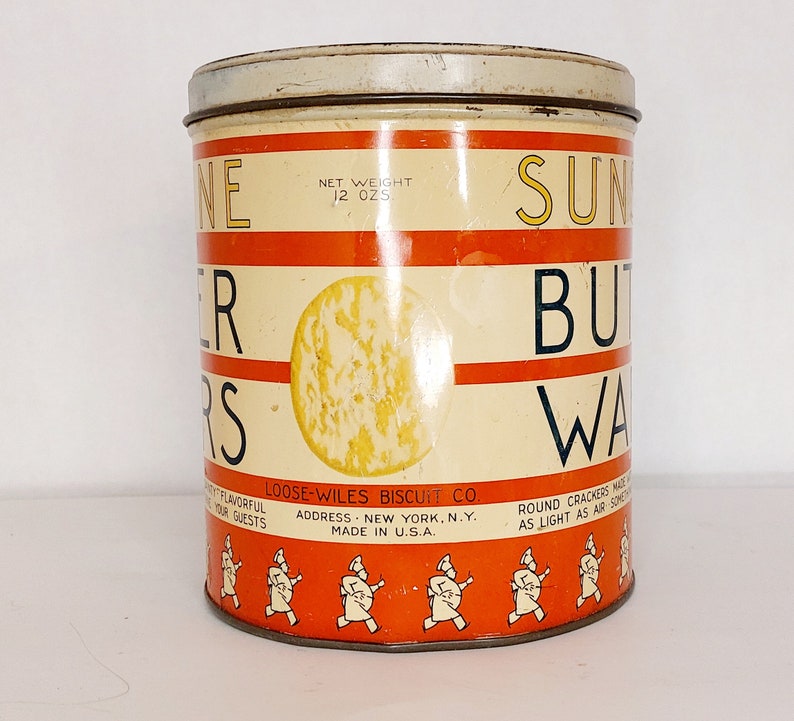1940s Vintage Sunshine Butter Wafers Tin Can, Loose-wiles Biscuit Co in ...
