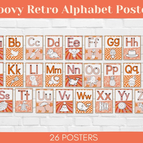 Groovy Retro Alphabet Posters Printable Classroom Decor - Etsy