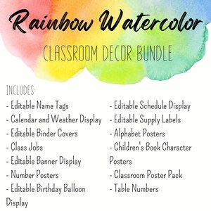 Rainbow Watercolor Theme: Classroom Decor Bundle, Editable Classroom ...