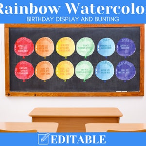 Rainbow Watercolor Theme: Editable Balloon Birthday Display - Etsy