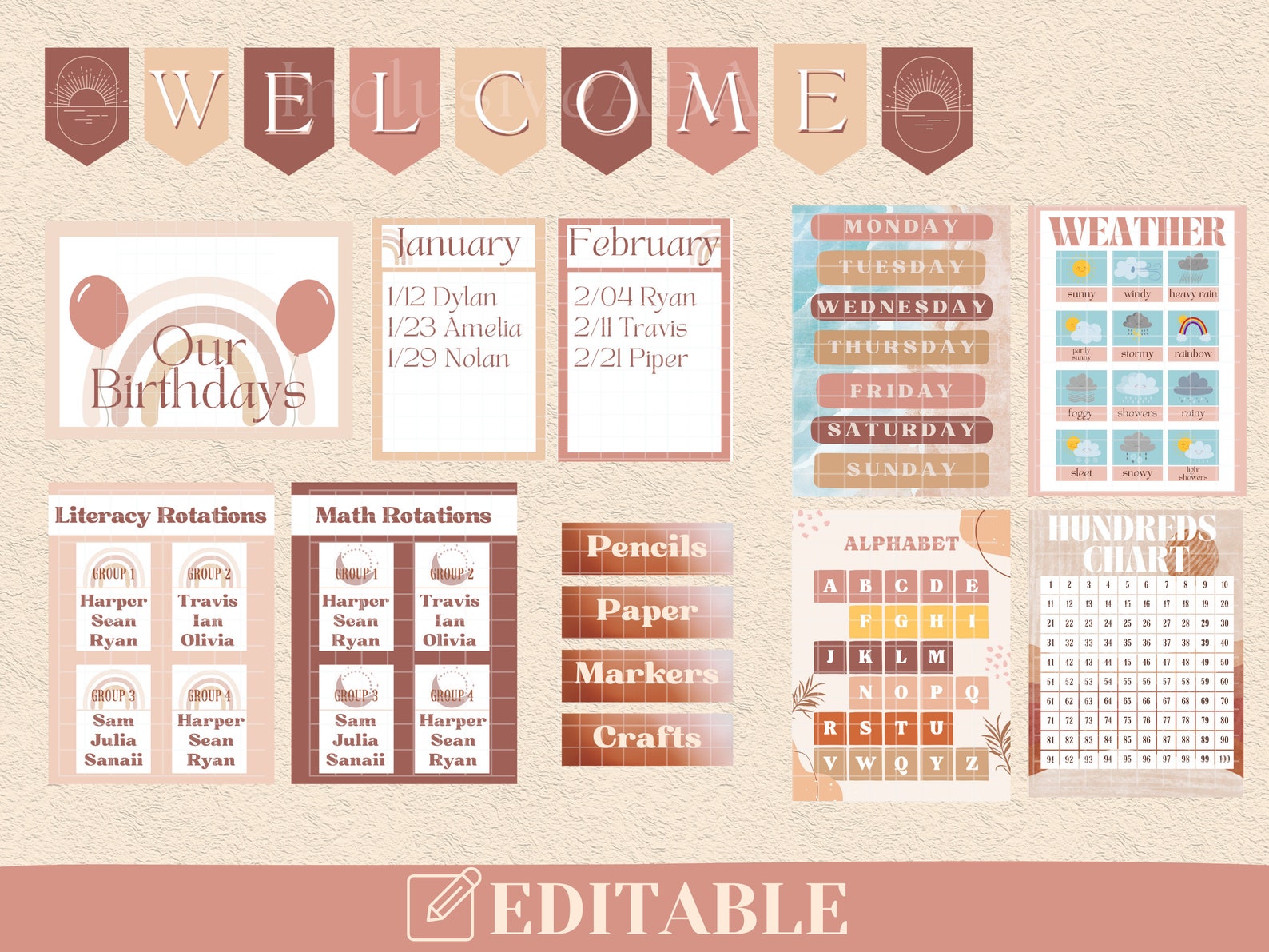 Boho Neutral Theme: Classroom Decor Bundle Editable and - Etsy