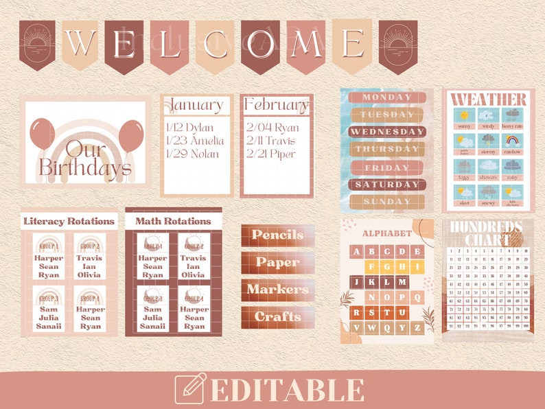 Boho Neutral Theme: Classroom Decor Bundle Editable and - Etsy