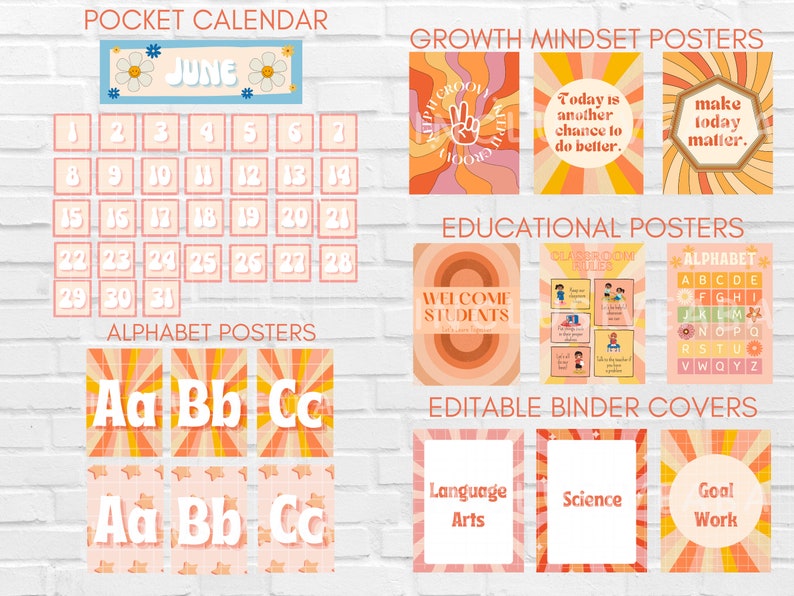 Groovy Retro Theme: Classroom Decor Bundle Printable and - Etsy