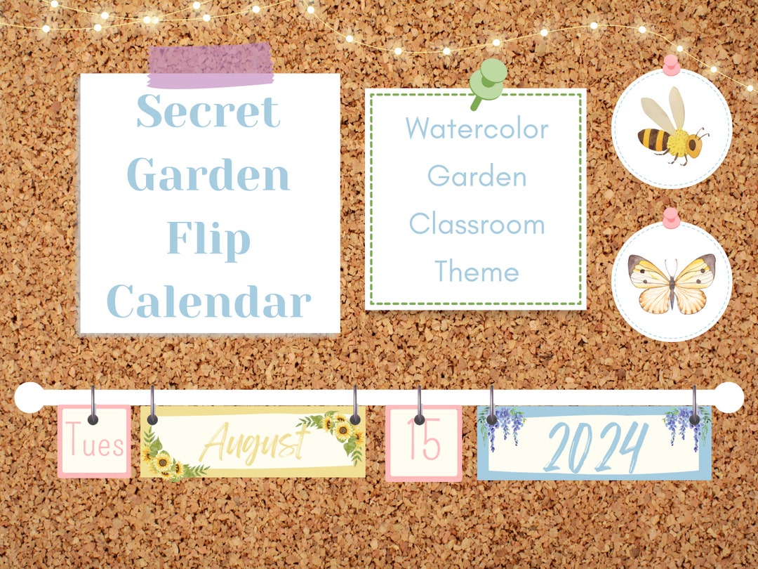 Secret Garden Theme Flip Calendar, Watercolor Garden Theme, Printable ...