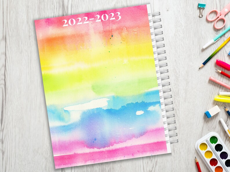 EDITABLE Rainbow Watercolor Teacher Planner Canva Template - Etsy