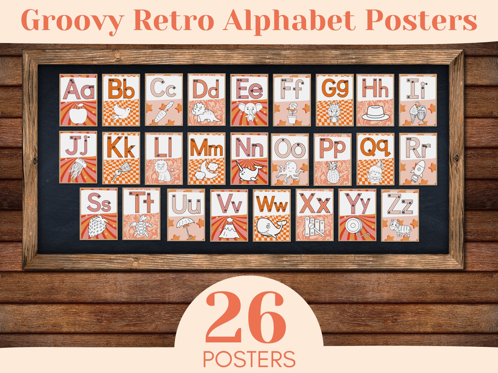 Groovy Retro Alphabet Posters Printable Classroom Decor - Etsy