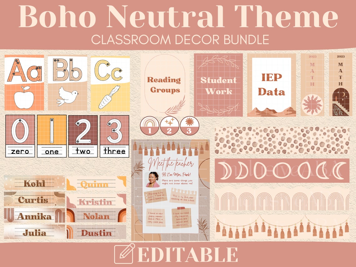 Boho Neutral Theme: Classroom Decor Bundle Editable and - Etsy