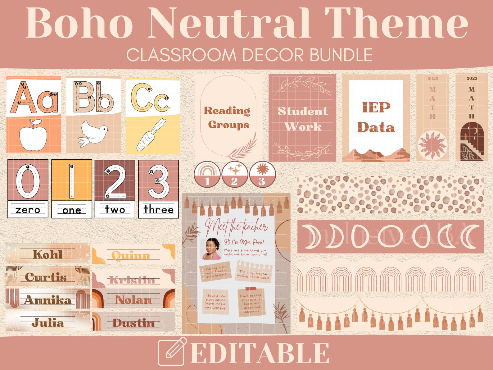Boho Neutral Theme: Classroom Decor Bundle Editable and - Etsy