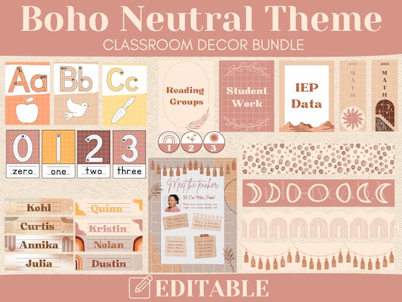 Boho Neutral Theme: Classroom Decor Bundle Editable and - Etsy