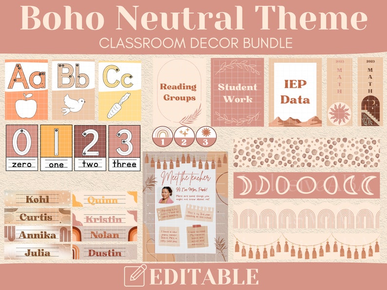 Boho Neutral Theme: Classroom Decor Bundle Editable and - Etsy