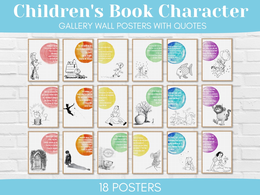 Children's Book Character Gallery Wall Posters, Rainbow Watercolor ...