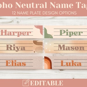 Boho Neutral Theme: Editable Name Tags Printable Class Decor - Etsy