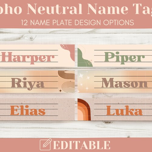 Boho Neutral Theme: Editable Name Tags Printable Class Decor - Etsy