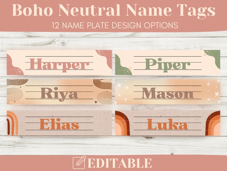 Boho Neutral Theme: Editable Name Tags Printable Class Decor - Etsy