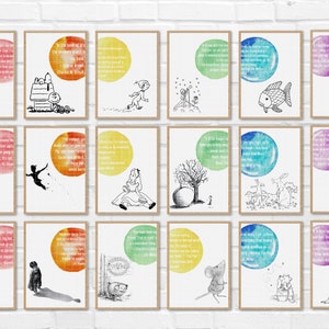 Children's Book Character Gallery Wall Posters, Rainbow Watercolor ...