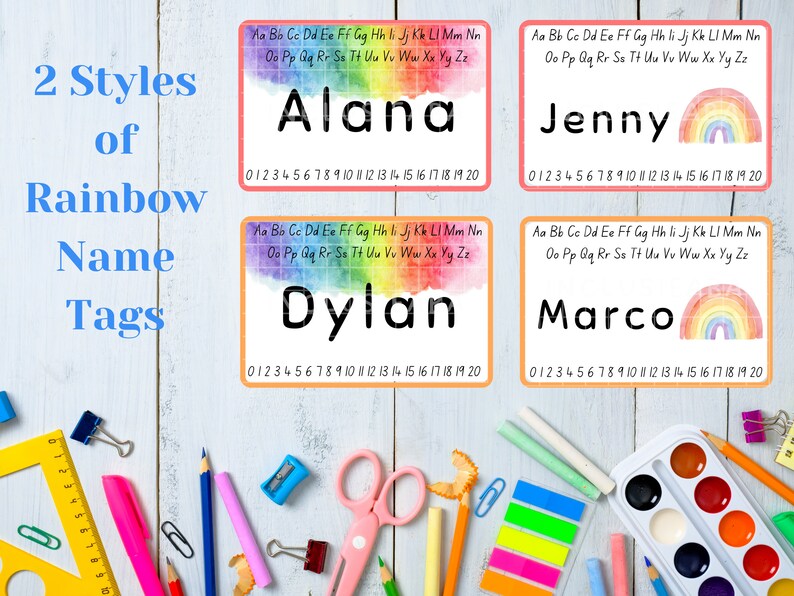 Rainbow Watercolor Theme: Editable Name Tags Printable - Etsy