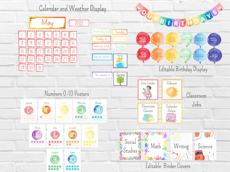 Rainbow Watercolor Theme: Classroom Decor Bundle Editable - Etsy