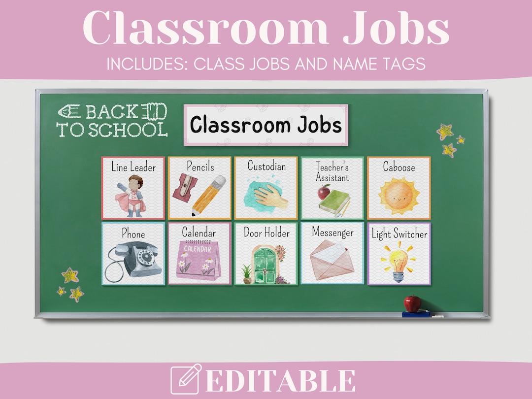 Rainbow Watercolor Classroom Jobs Printable Display, Editable File ...