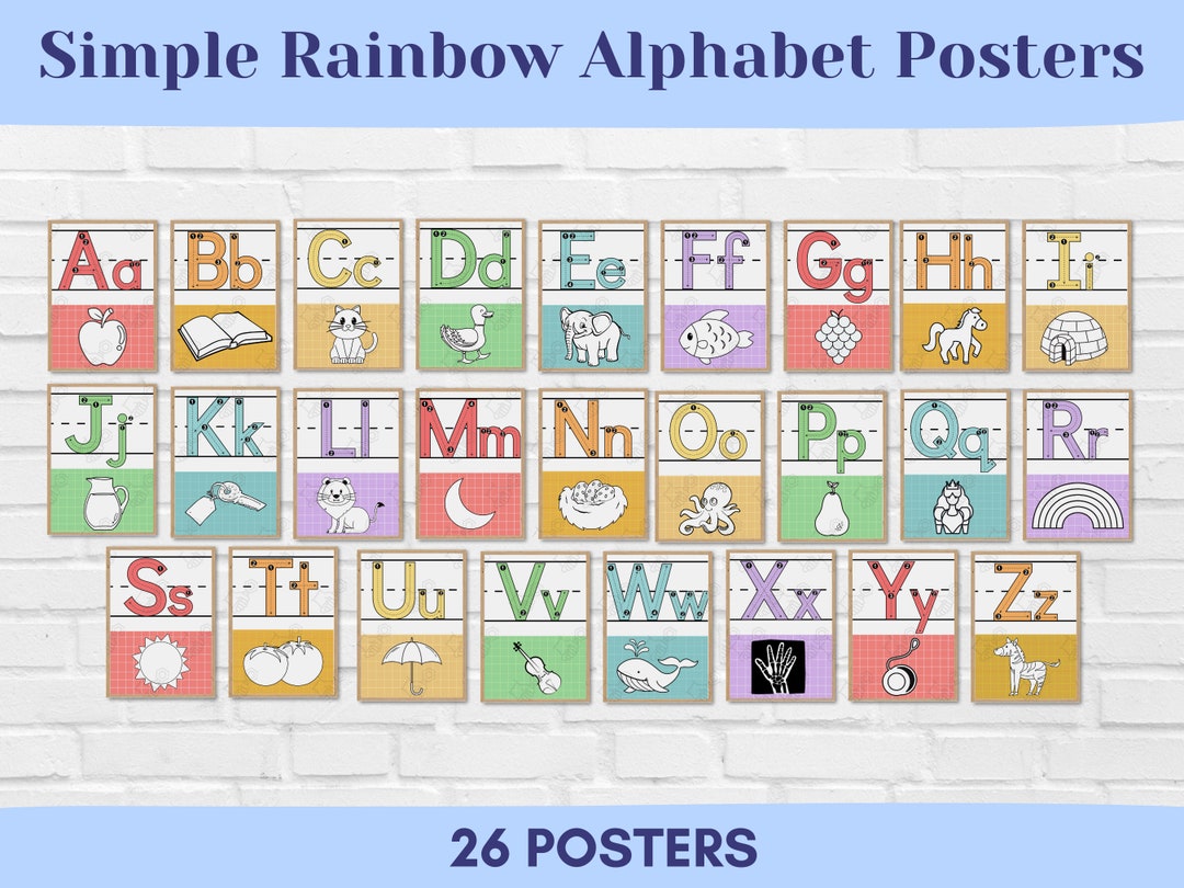 Simple Rainbow Alphabet Posters, Digital Classroom Decor, Instant ...