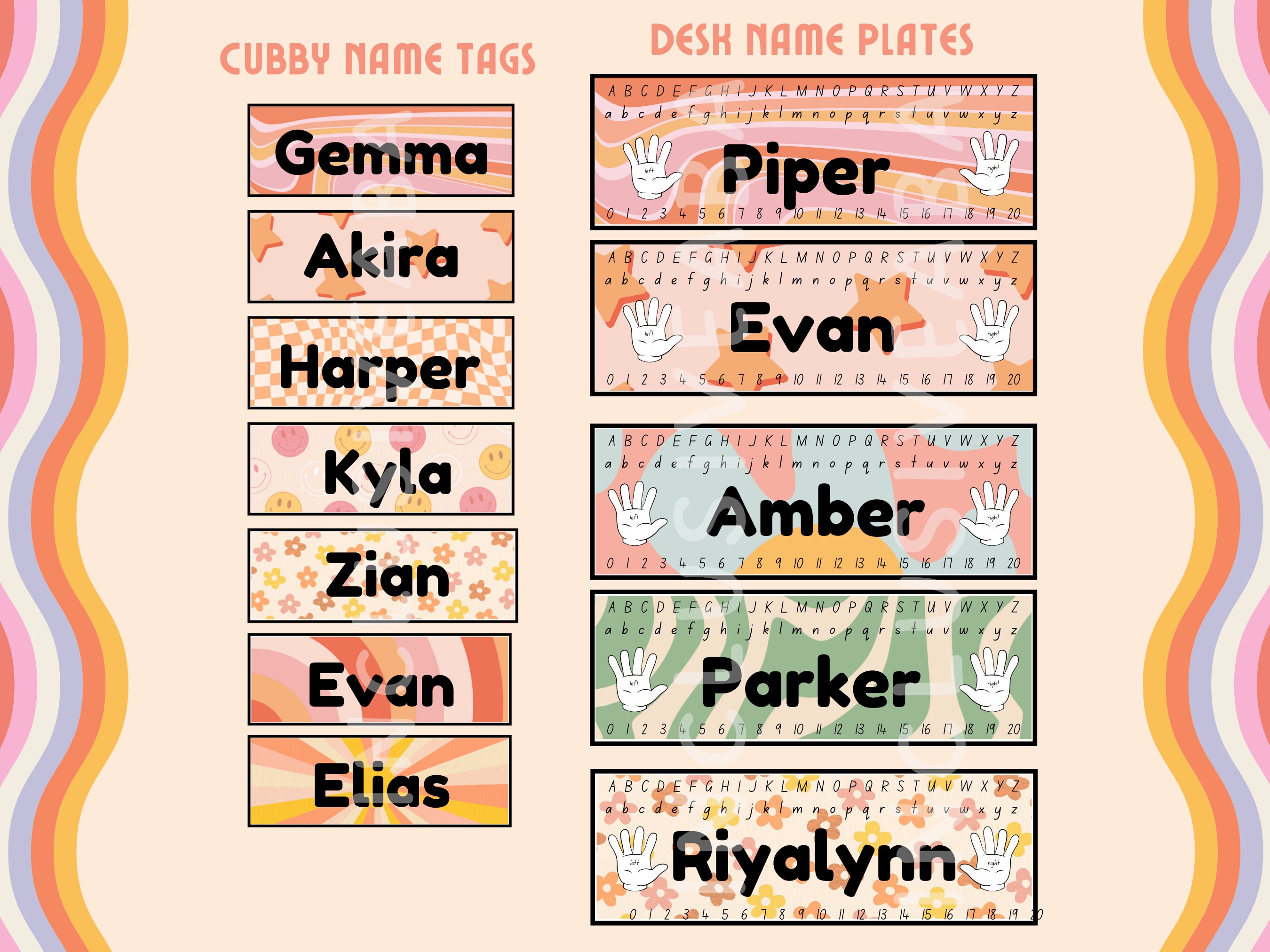 Groovy Retro Theme Editable Name Tags Printable Classroom | Etsy Australia