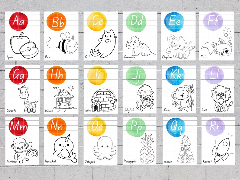 Rainbow Watercolor Theme: Alphabet Poster Printable Classroom - Etsy