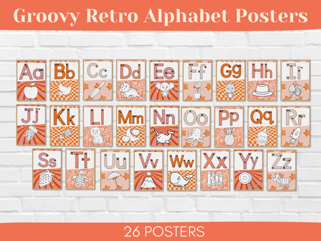 Groovy Retro Alphabet Posters, Printable Classroom Decor, Instant ...