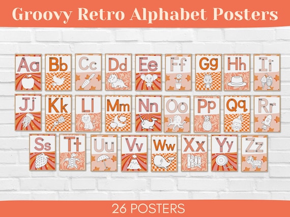Groovy Retro Alphabet Posters Printable Classroom Decor - Etsy