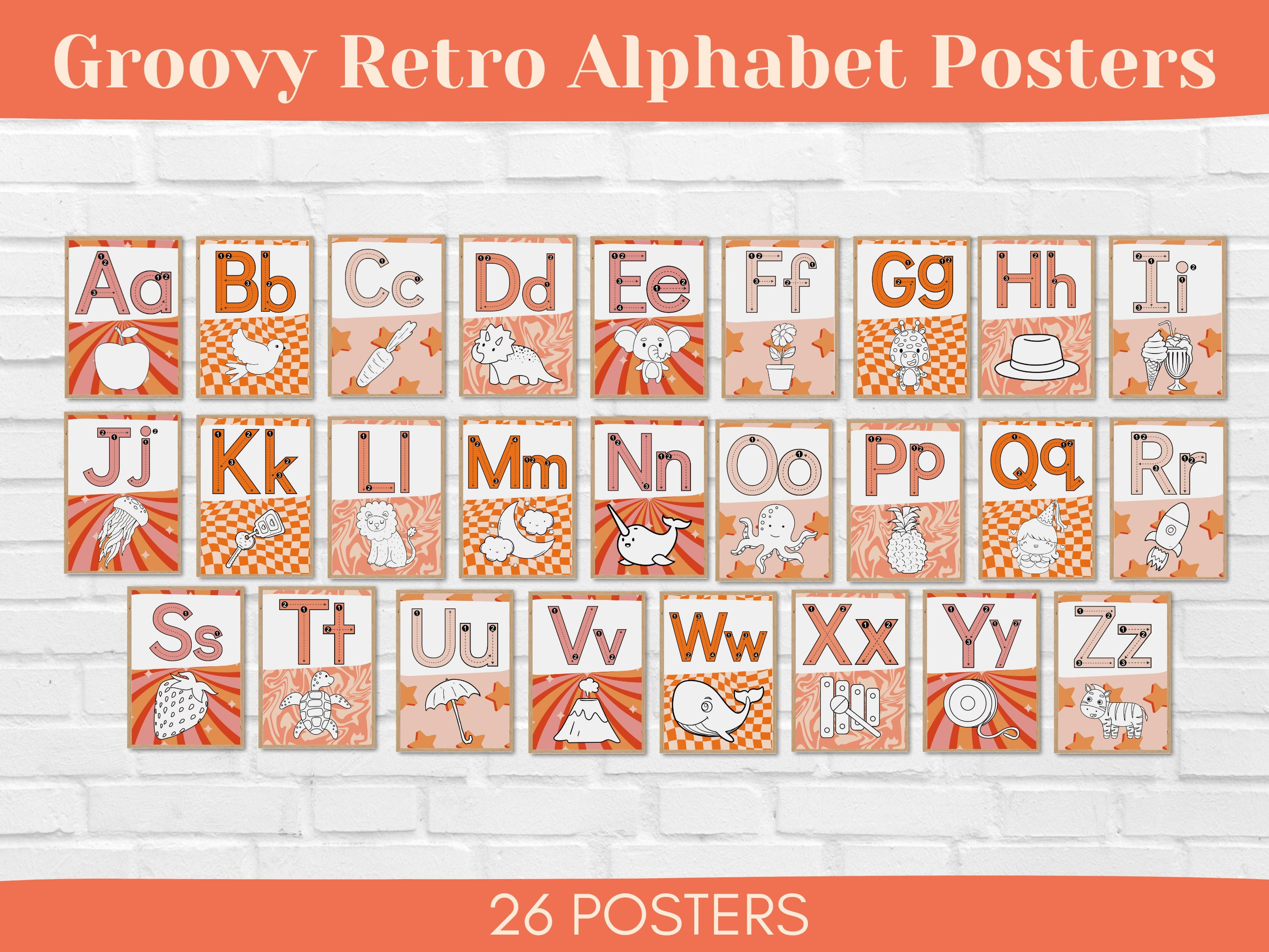 Groovy Retro Alphabet Posters Printable Classroom Decor - Etsy