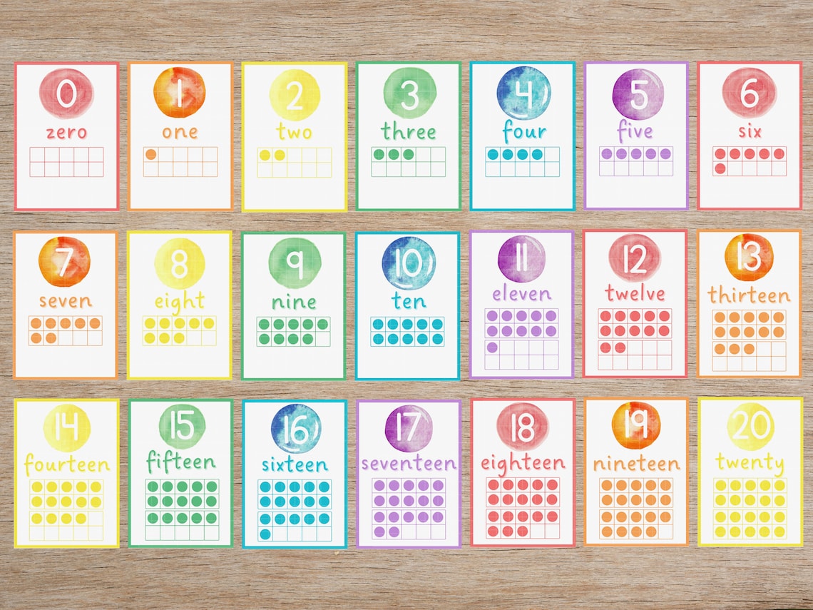 Rainbow Watercolor 0-20 Number Posters With Tens Frames - Etsy