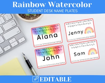 Rainbow Watercolor Theme: Editable Name Tags Printable - Etsy