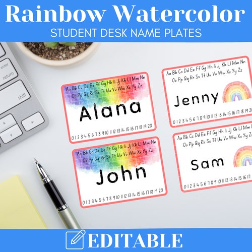 Rainbow Watercolor Theme: Editable Name Tags Printable - Etsy