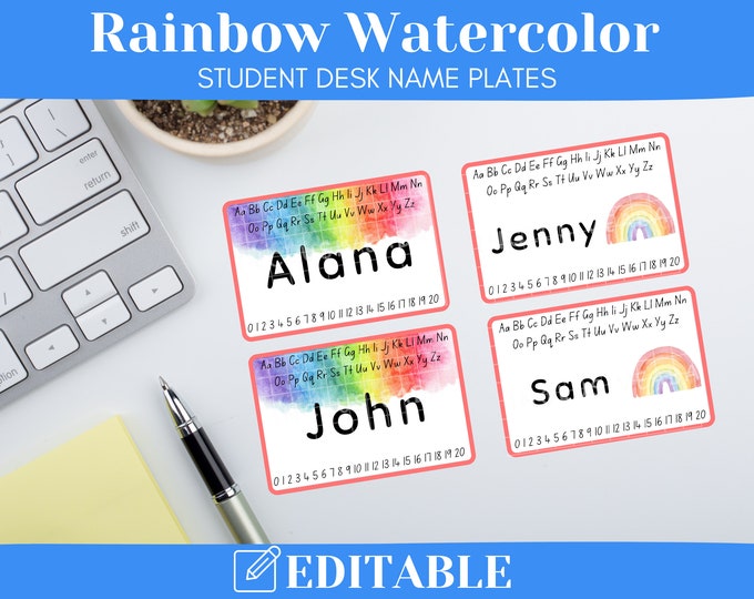 Rainbow Watercolor Theme: Editable Name Tags Printable - Etsy