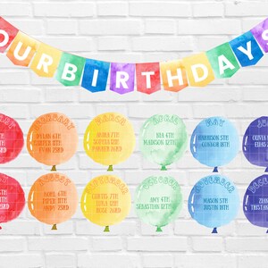 Rainbow Watercolor Theme: Editable Balloon Birthday Display and Bunting ...