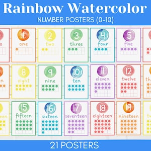 Rainbow Watercolor 0-20 Number Posters With Tens Frames, Printable ...
