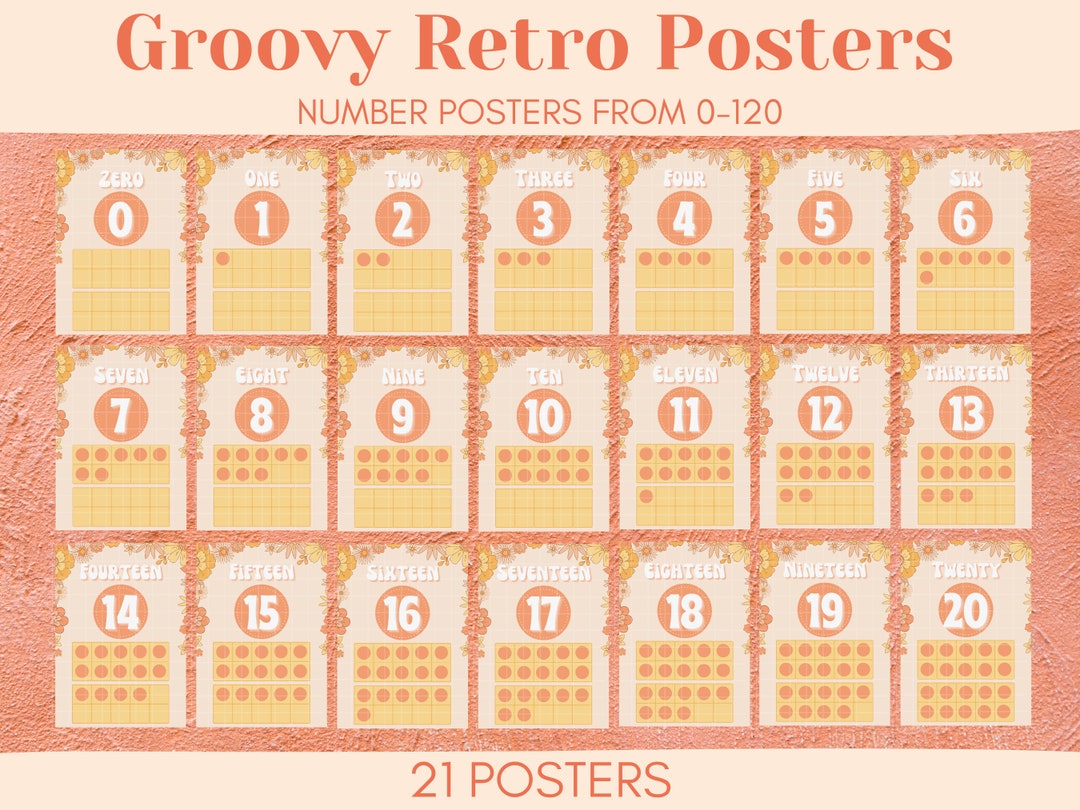 Groovy Retro Number Posters, Numbers 0-20, Printable Classroom Decor ...