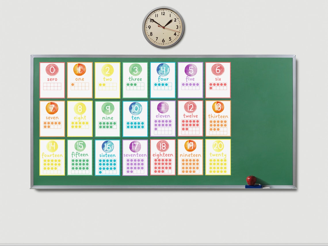 Rainbow Watercolor 0-20 Number Posters With Tens Frames, Printable ...