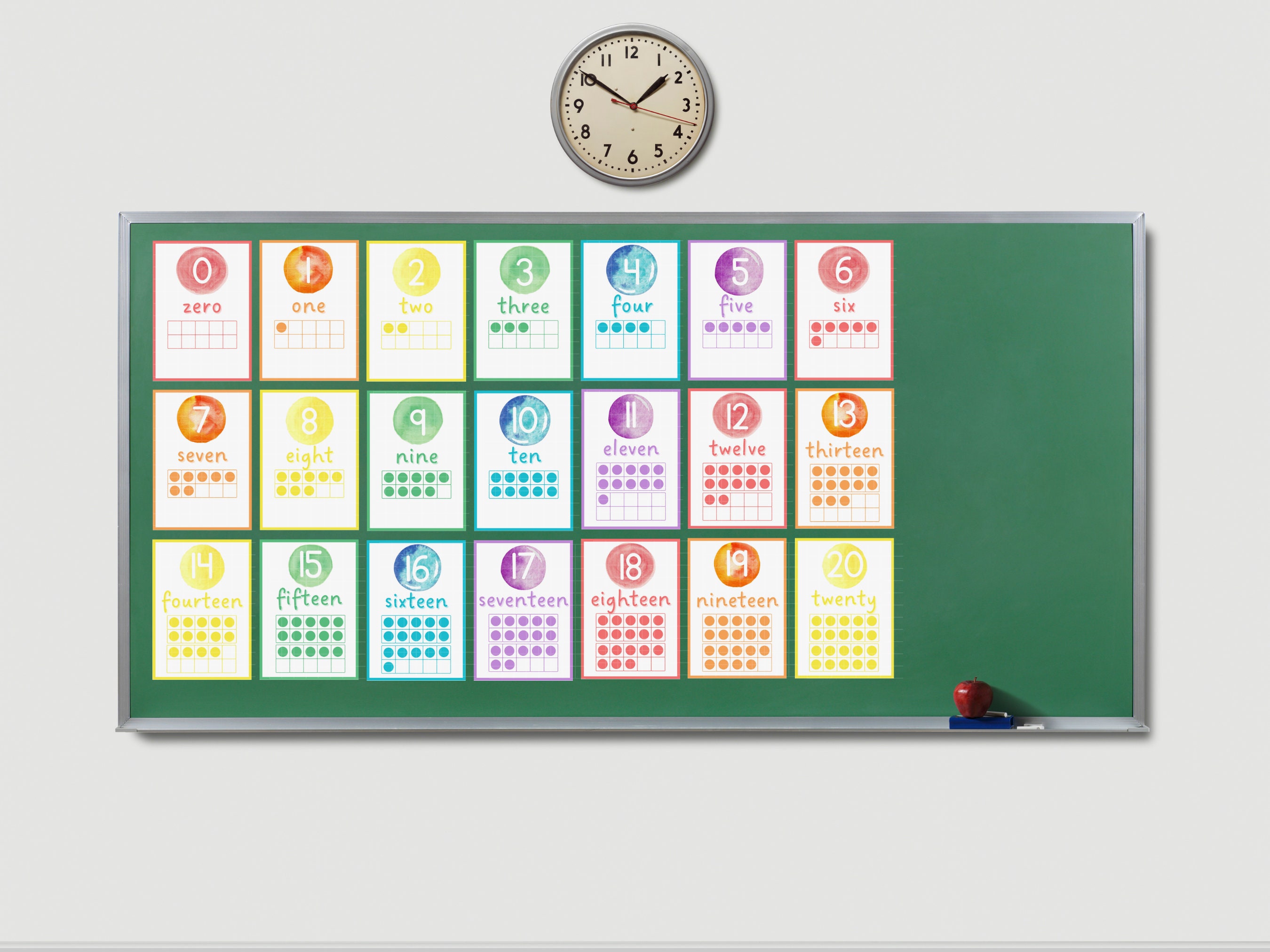 Rainbow Watercolor 0-20 Number Posters With Tens Frames, Printable ...