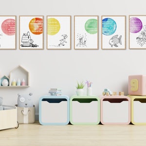 Children's Book Character Gallery Wall Posters, Rainbow Watercolor ...