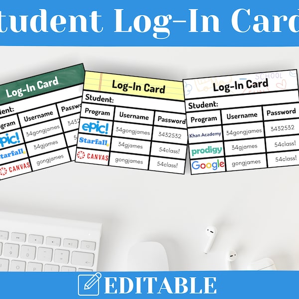Student Login Cards - Etsy
