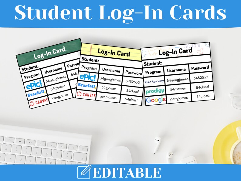 Editable Student Log-in Cards Editable Classroom Materials - Etsy