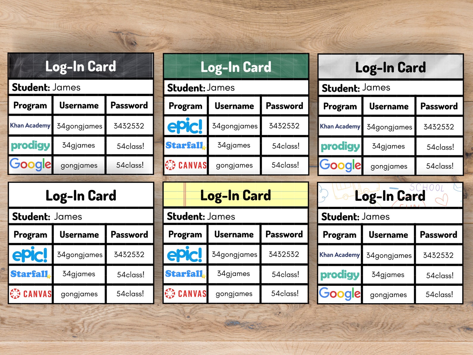 Editable Student Log-in Cards Editable Classroom Materials - Etsy