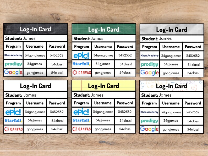 Editable Student Log-in Cards Editable Classroom Materials - Etsy