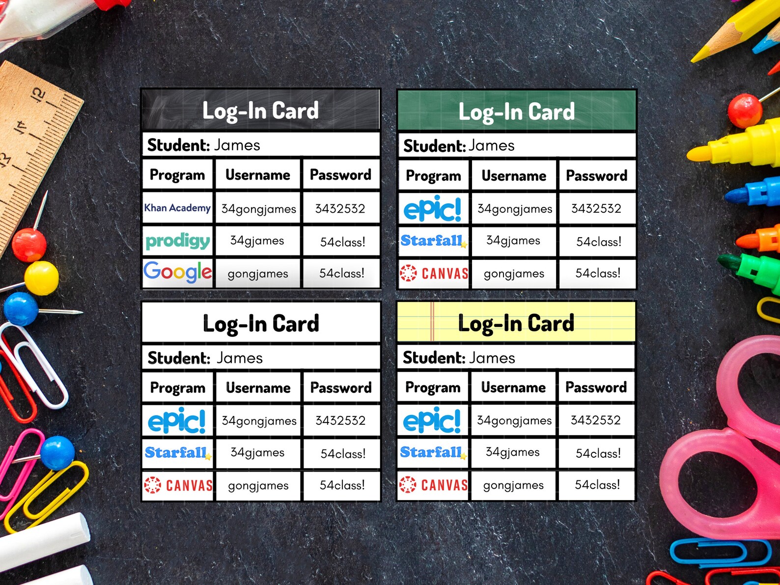 Editable Student Log-in Cards Editable Classroom Materials - Etsy