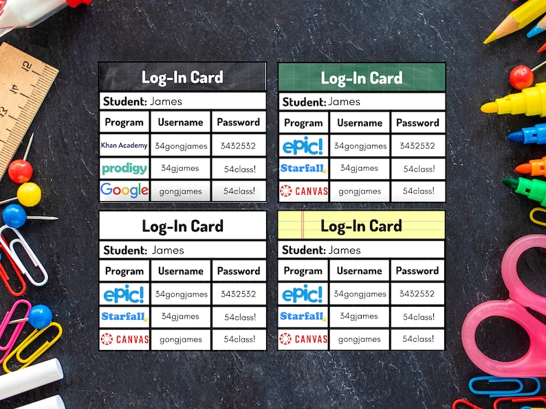 Editable Student Log-in Cards Editable Classroom Materials - Etsy
